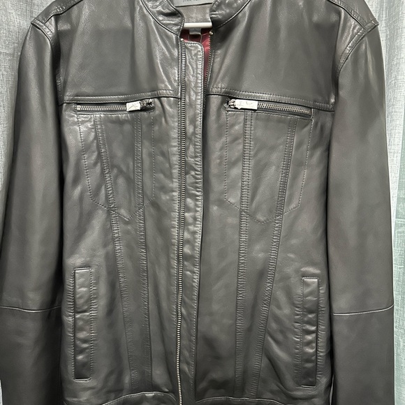 John Varvatos | Jackets & Coats | Mens Sleek Gray Black Leather Bomber ...